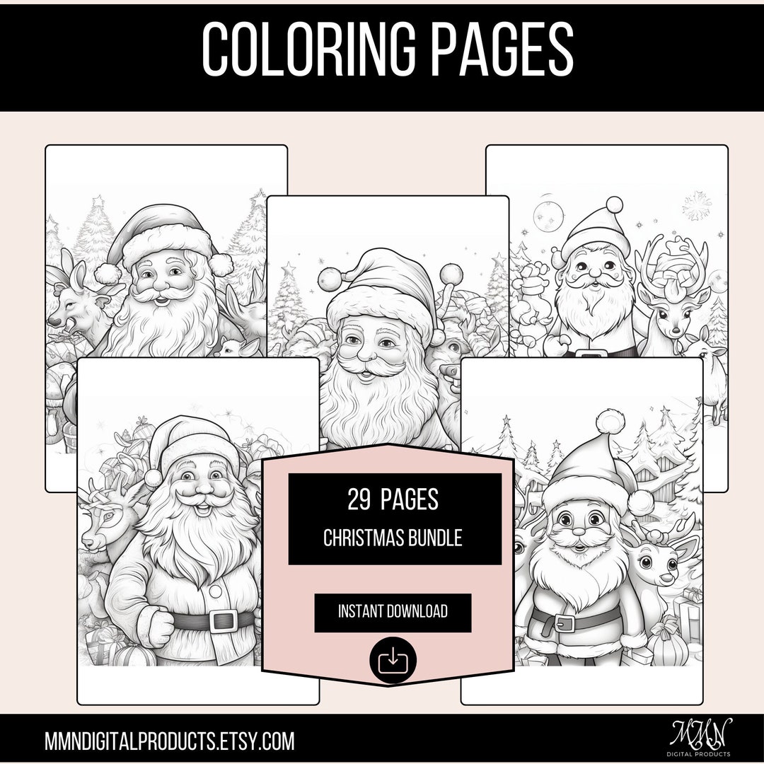 Christmas Santa Claus Adult Coloring Book Printables 29 Creative PDF ...