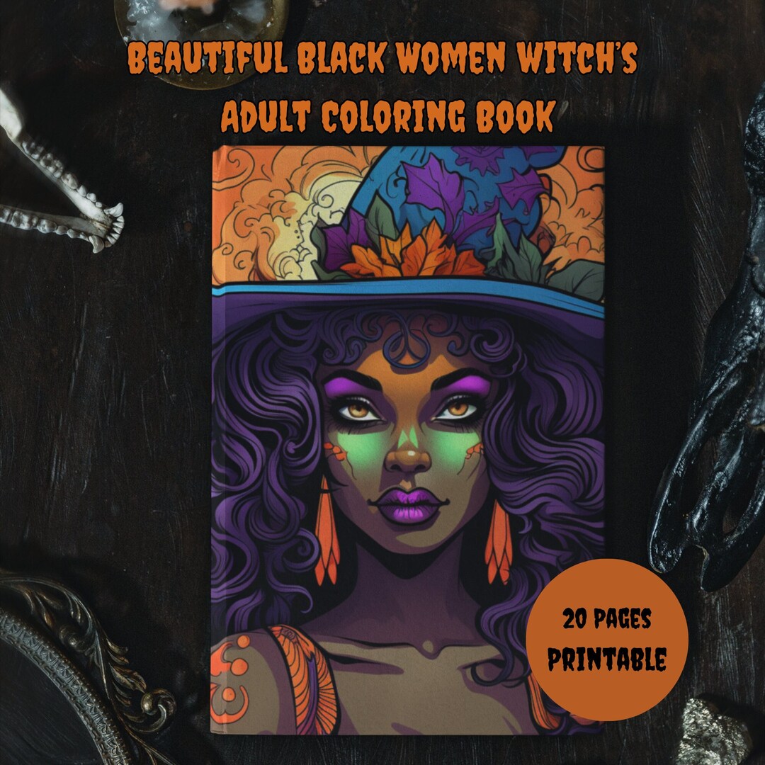 Halloween Beautiful Black Women Witch's Adult Coloring Book, Halloween ...