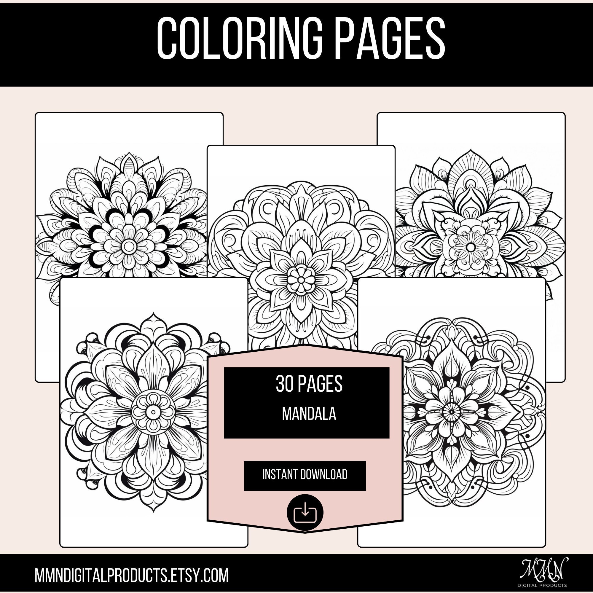 Mandala 30 Printable Coloring Pages, Greyscale Coloring Pages, Adult ...