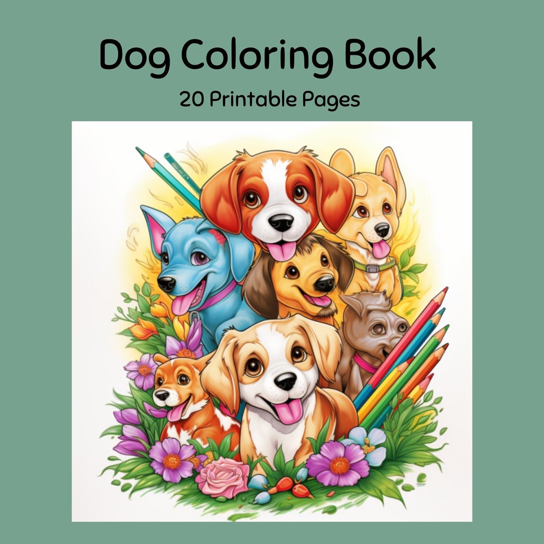 Dog Adult Coloring Book, 20 Printable Pages Greyscale, Cute Dog and ...