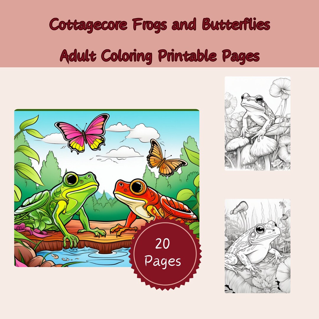 Cottagecore Frogs and Butterflies 25 Coloring Pages , Printable ...