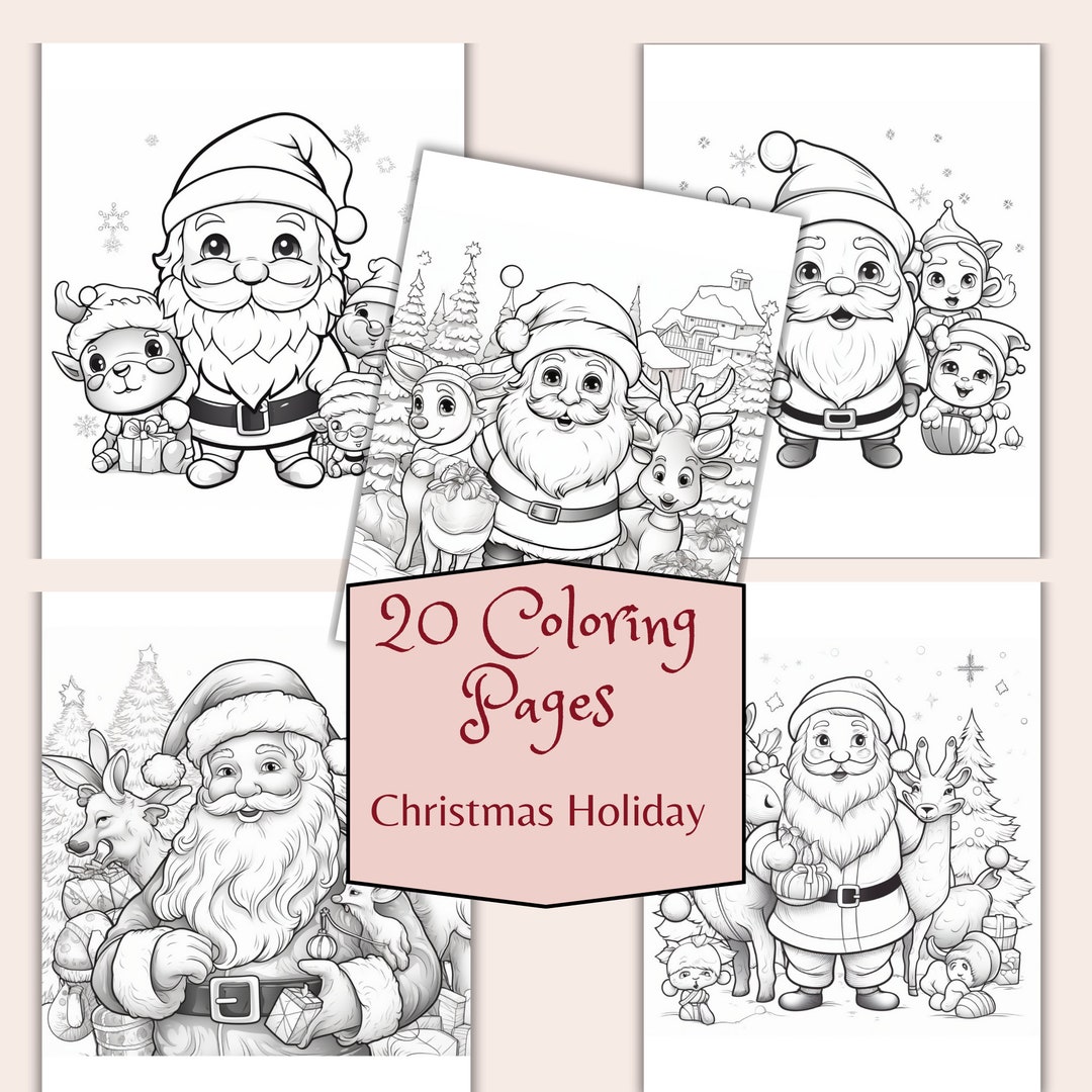 20 Coloring Pages, Christmas Holiday Adult and Children Coloring Book ...