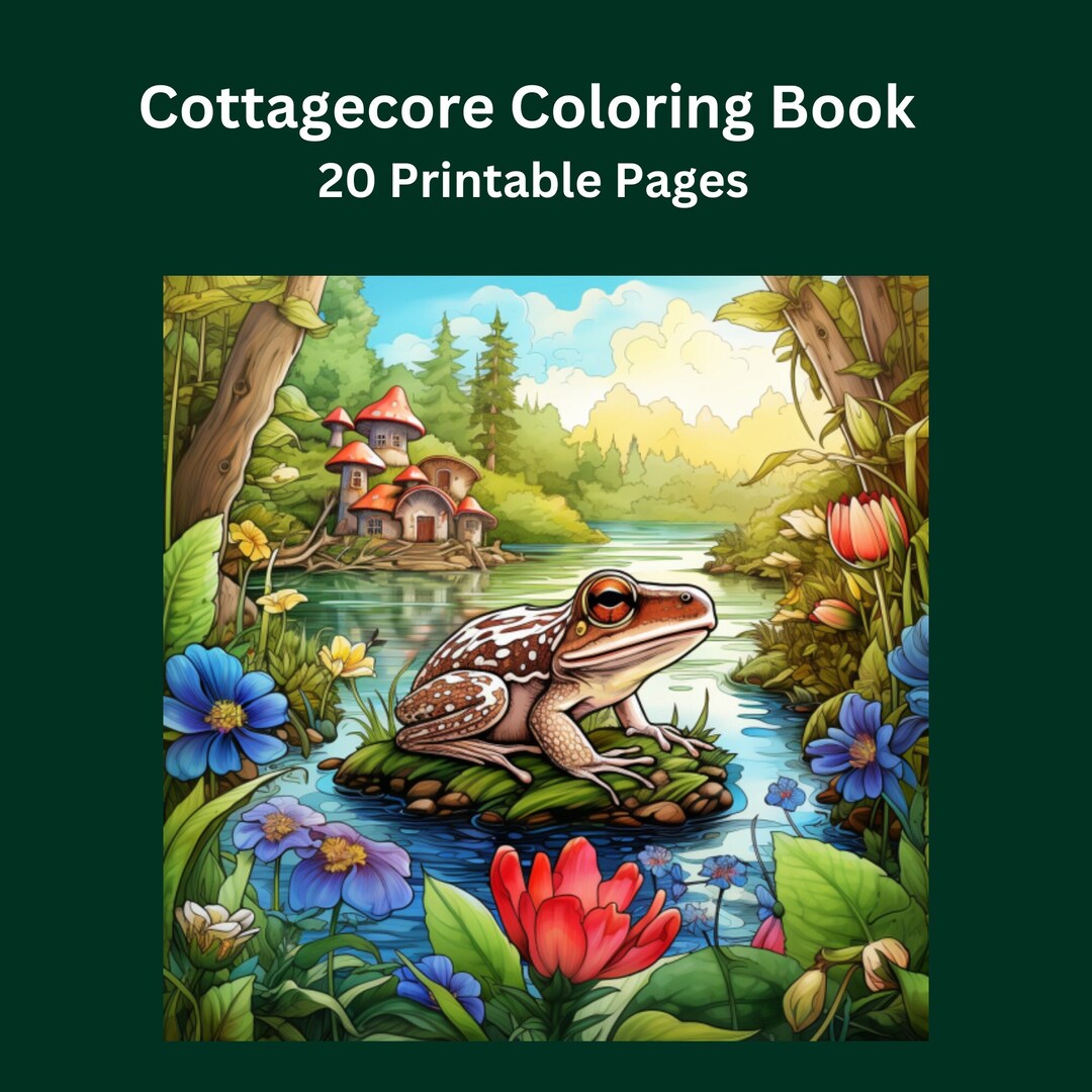 Cottagecore Adult Coloring Book, 20 Printable Pages Greyscale, Vintage ...