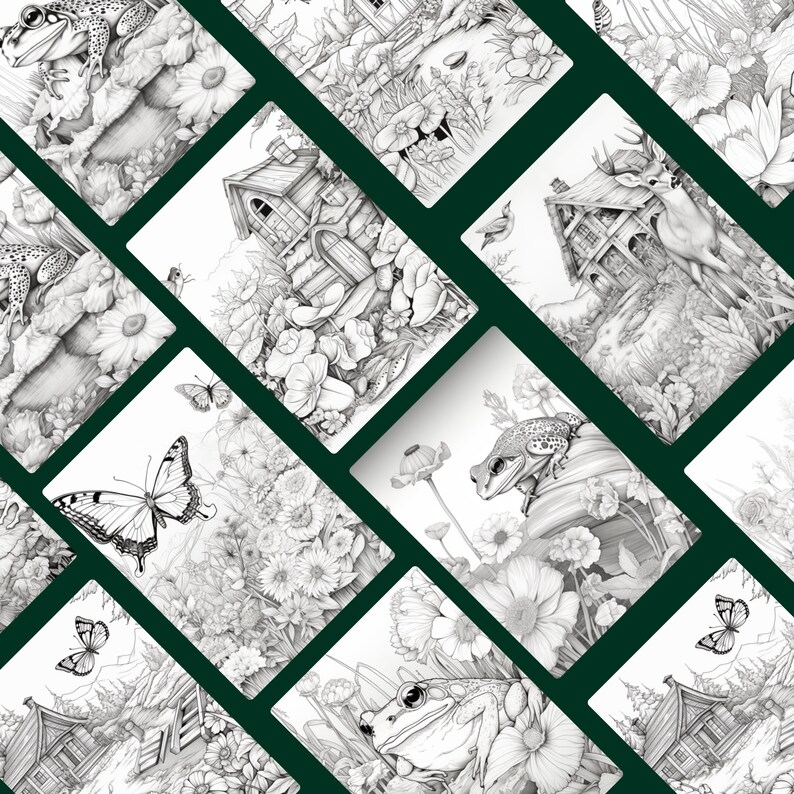 Cottagecore Adult Coloring Book, 20 Printable Pages Greyscale, Vintage ...