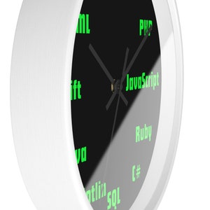 Geek Chic Wall Clock: Dramatic Black Timepiece Featuring Coding ...
