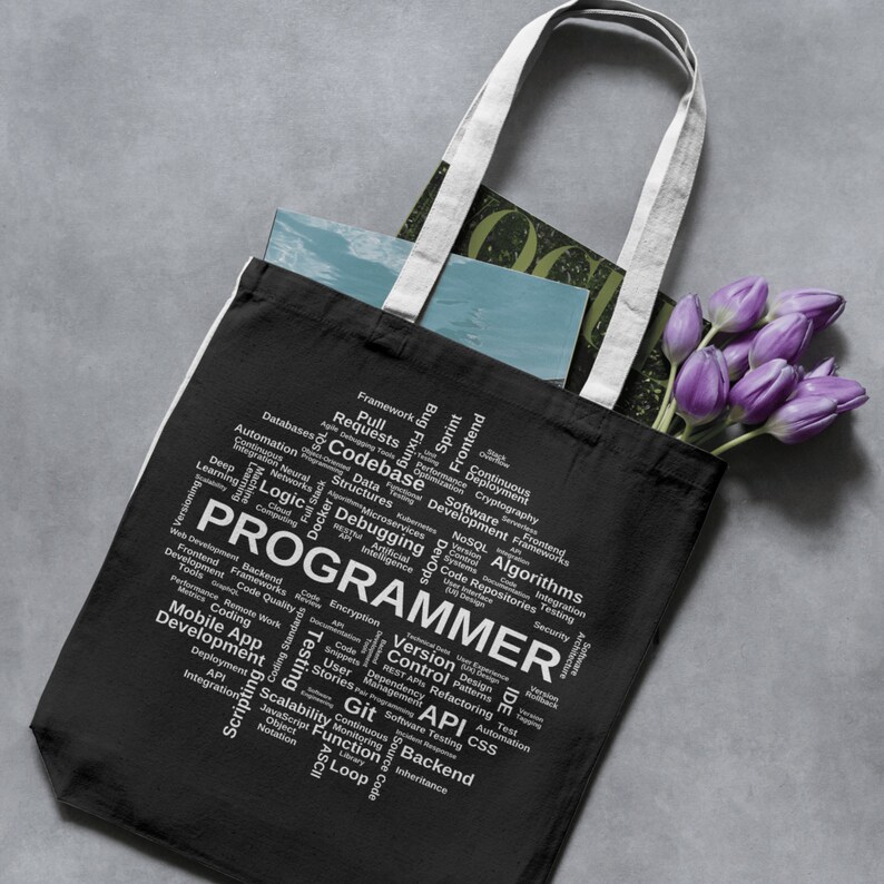 Programmer Tote Bag - Featuring Programming Terms Design - Perfect Gift for Coders, Developers ...