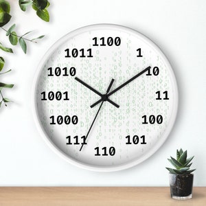 Binary Wall Clock, Binary Hour Numbers Watch - Cool Tech Design - Geeky Home Decor - Unique ...