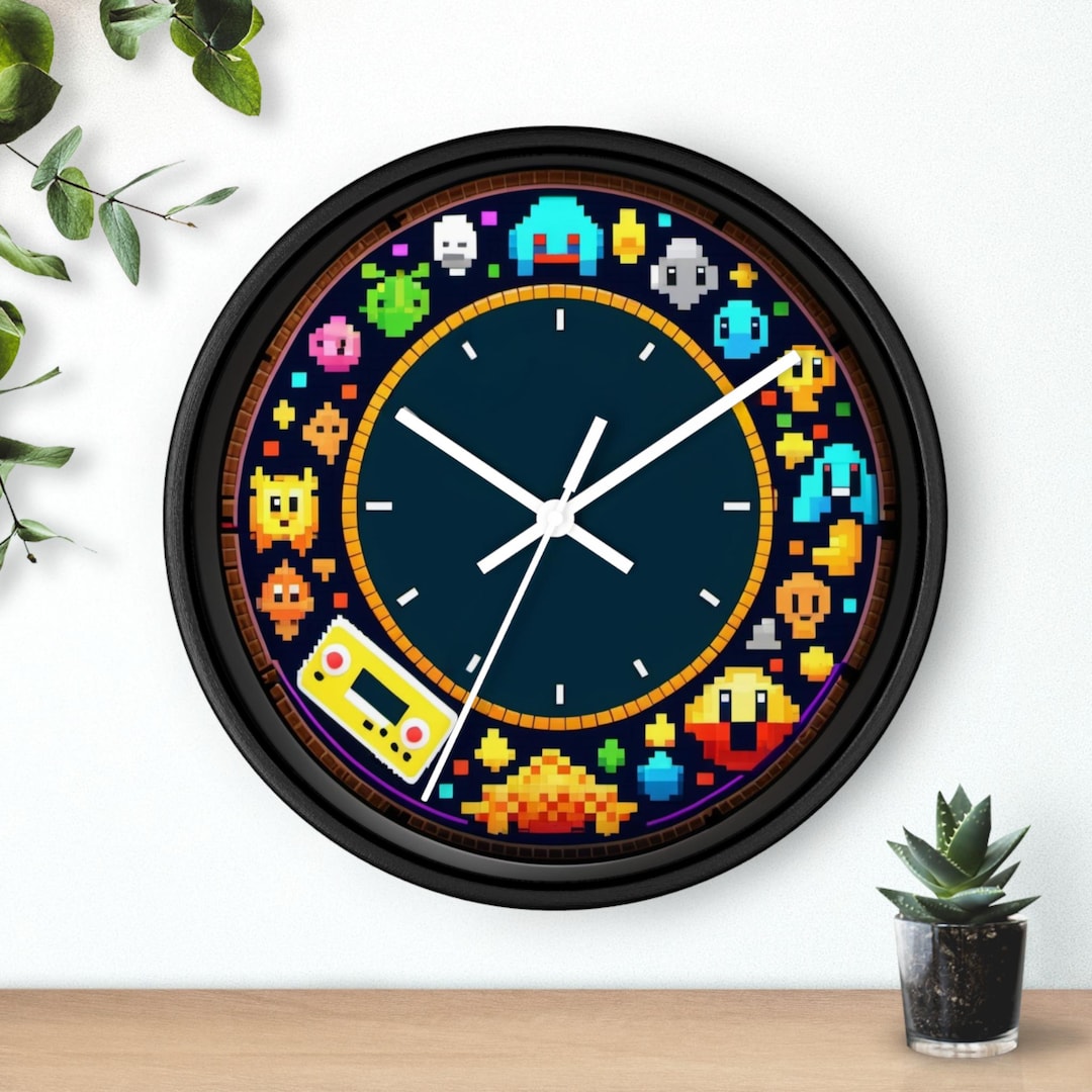 Retro Gaming Wall Clock, Pixelated Colorful Old Games Features ...