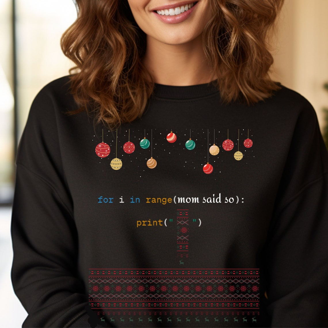 Funny Python Code Ugly Sweater Sweatshirt - Geeky Christmas Pullover ...