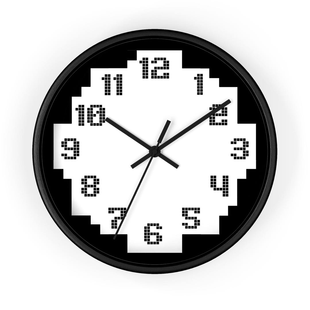 Retro Wall Clock, Pixelated Black and White Clock, Computer Style ...
