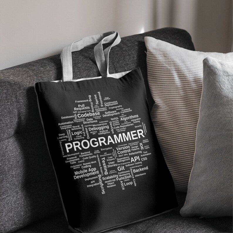 Programmer Tote Bag - Featuring Programming Terms Design - Perfect Gift ...