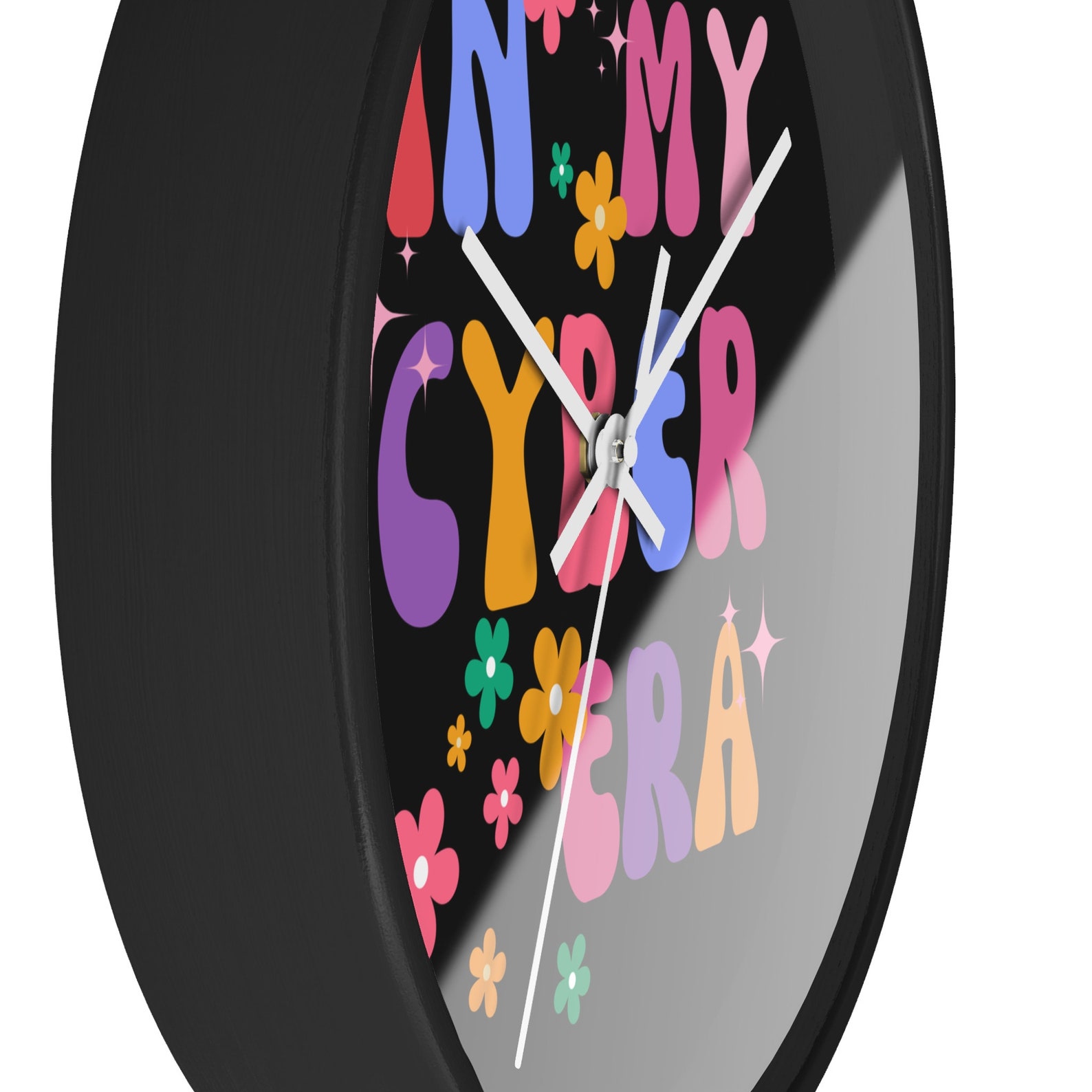 In My Cyber Era Colorful Wall Clock - Witty Font, Flowers & Sparkles ...