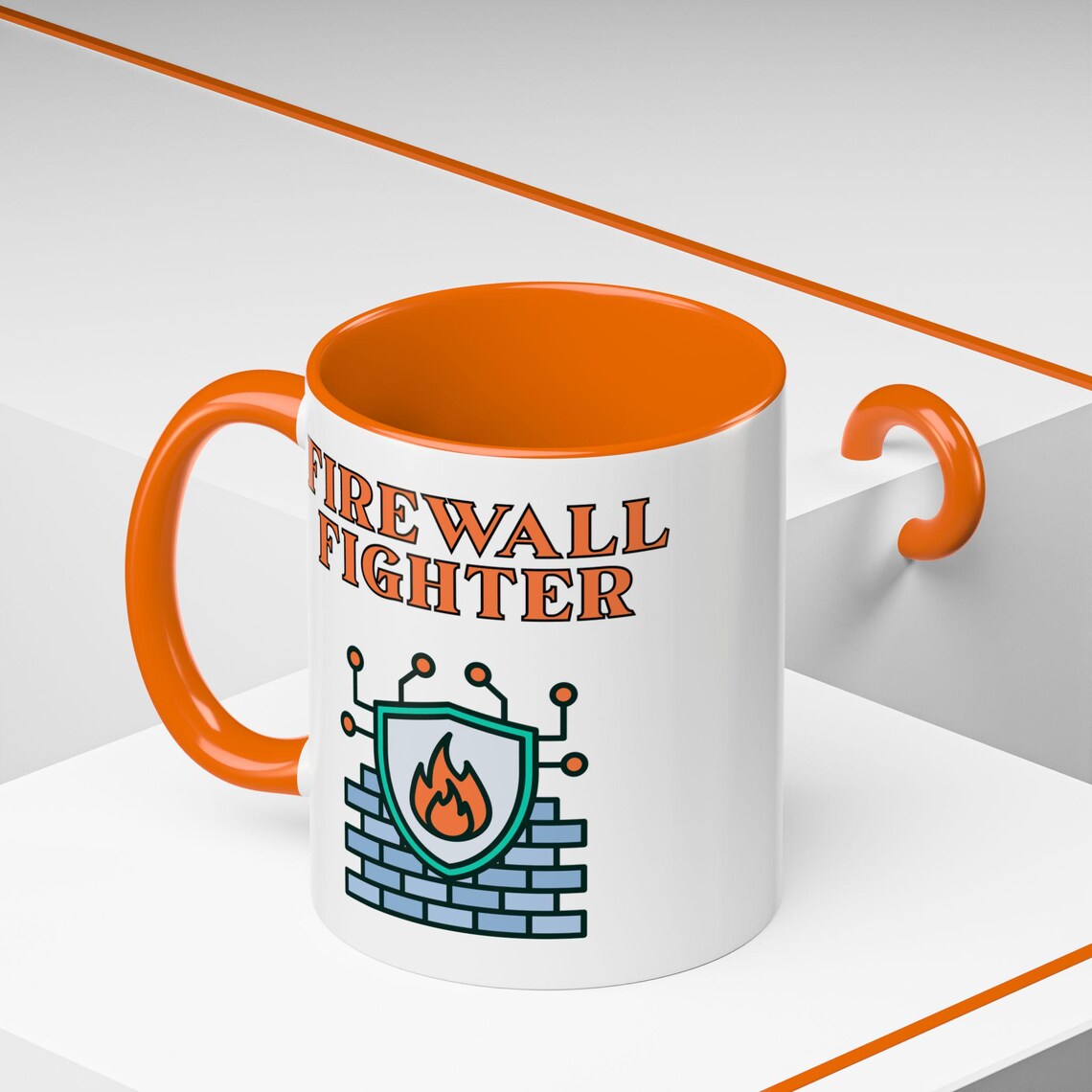 Coffee Mug, Orange White 'firewall Fighter' Cyber Security Tea Cup ...