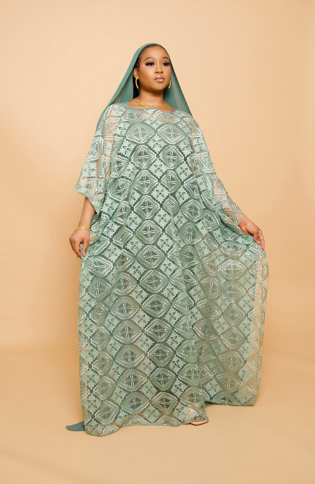 2 Piece Reine Dress, Long Net Fabric Dress With Jersey Slip, Queen ...