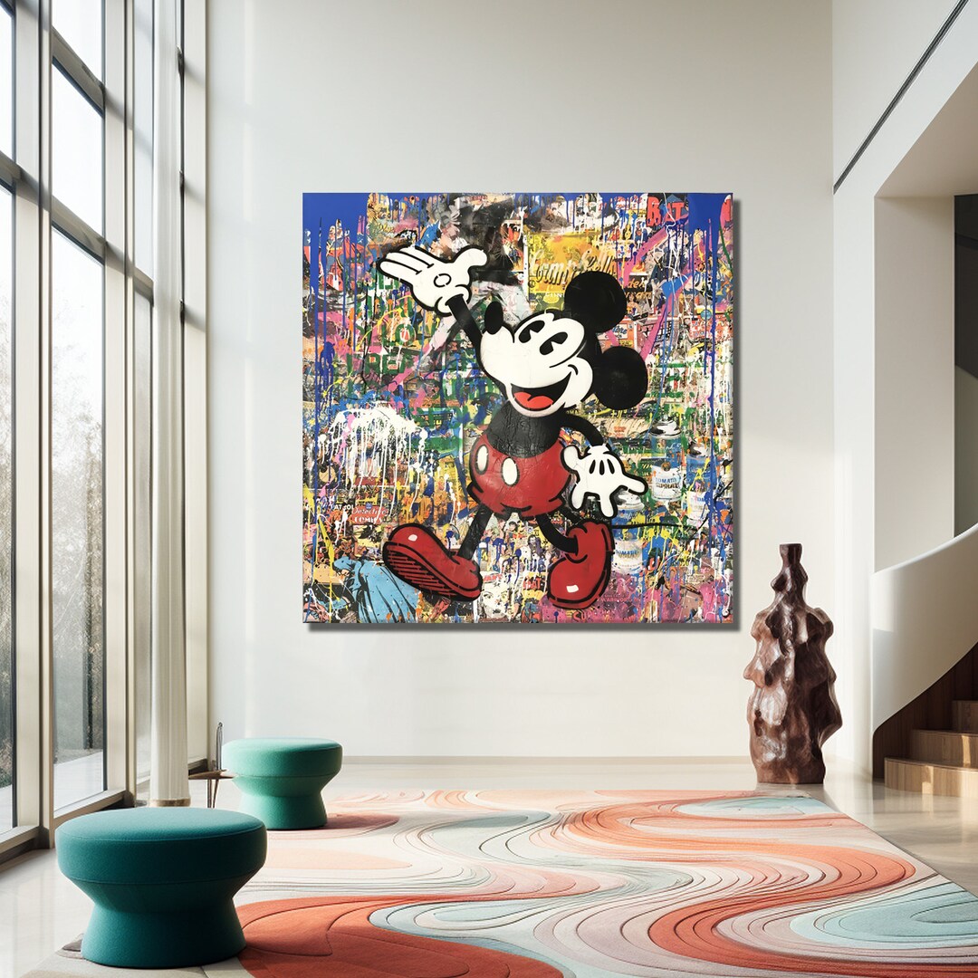 Banksy Vintage Mickey Mouse Square Pop Art Canvas Print, Banksy Art ...