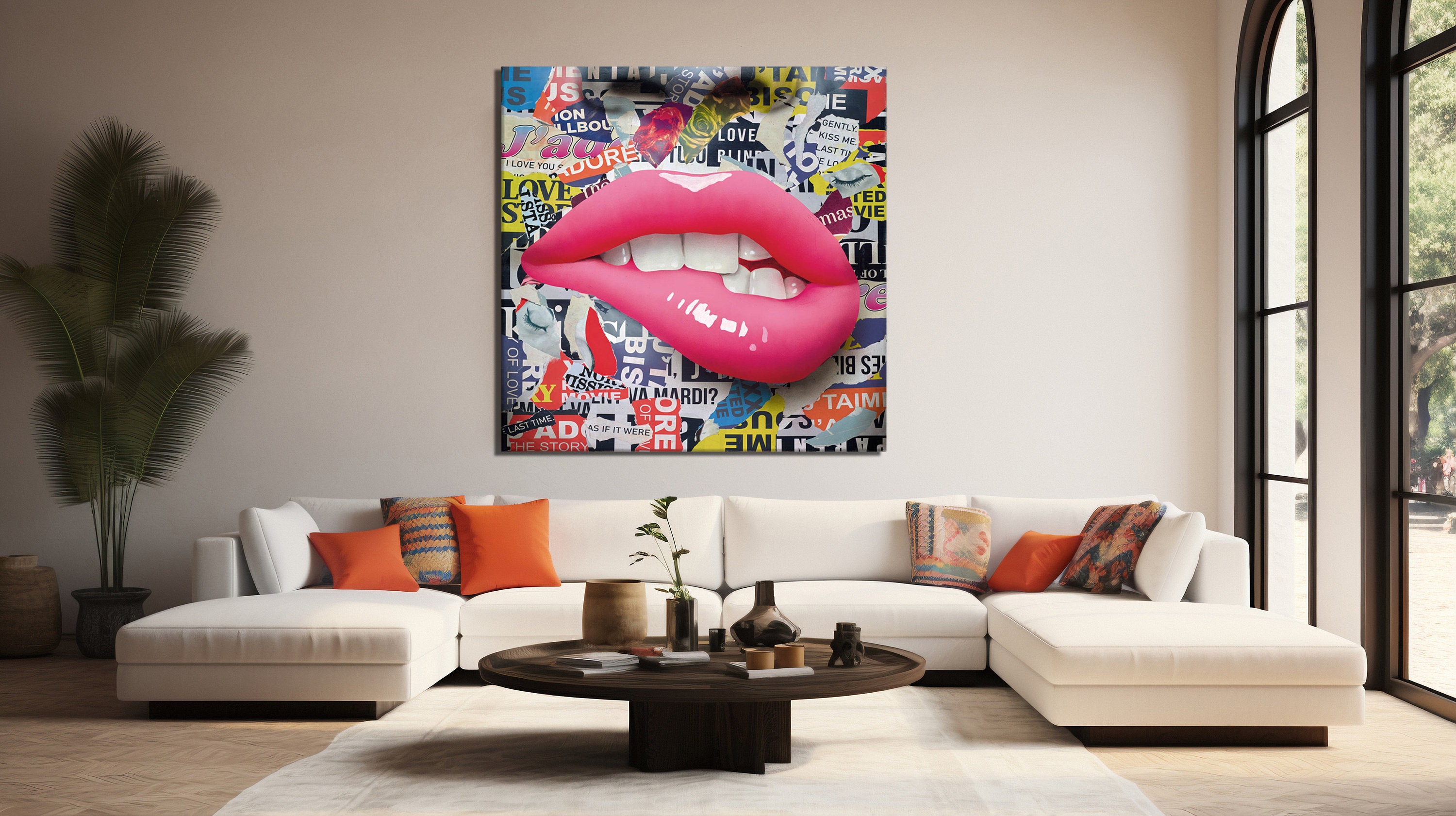 Graffiti Popart Intense Lips Decor, Banksy Style Lips Art, Woman ...