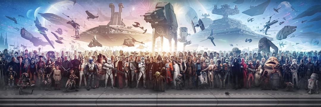 Star Wars Panorama Canvas Print | 20'' X 60'', Starwars All Characters ...