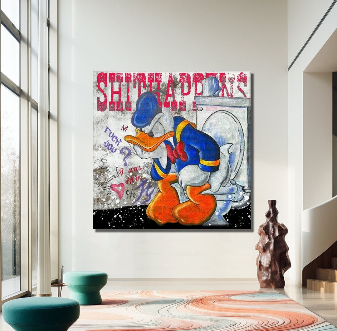 Donald Duck in the Toilet Pop Art Canvas Print, Banksy Art, Donald Duck ...