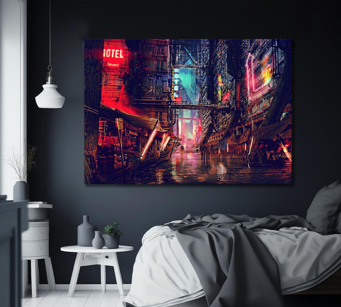 Cyberpunk Red Neon City Poster Neo Futuristic Wall Art - Etsy