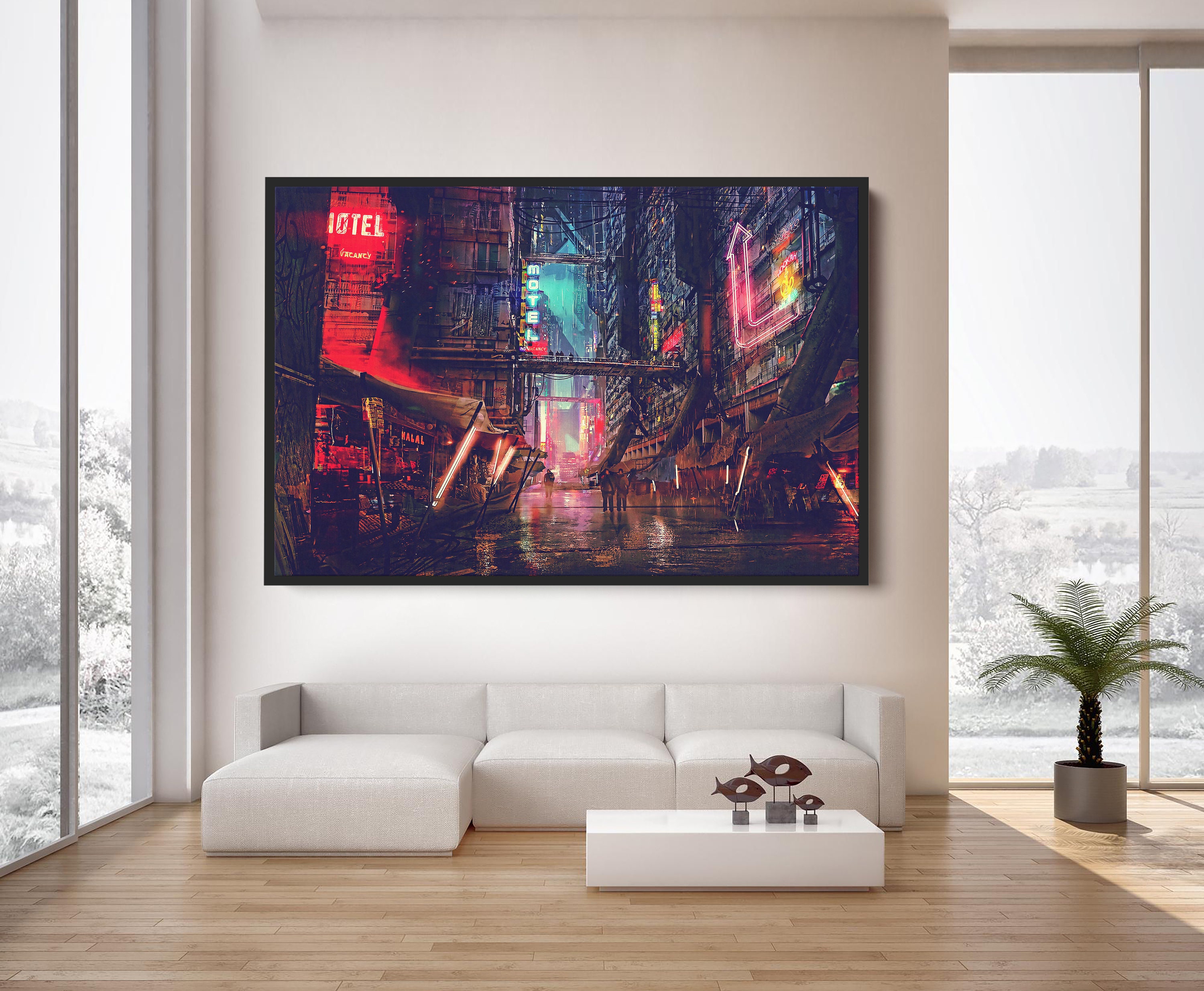 Cyberpunk Red Neon City Poster Neo Futuristic Wall Art - Etsy
