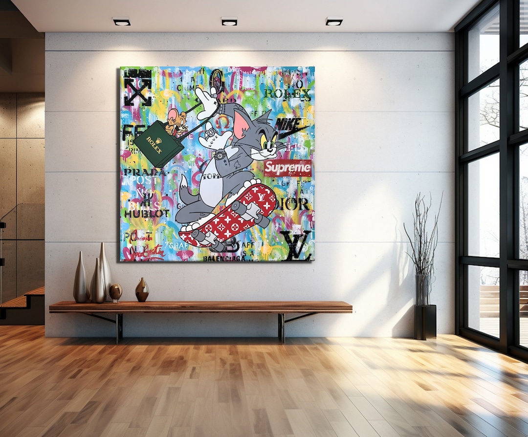 Tom and Jerry Pop Art Graffiti Canvas Print, Banksy Art, Tom and Jerry ...
