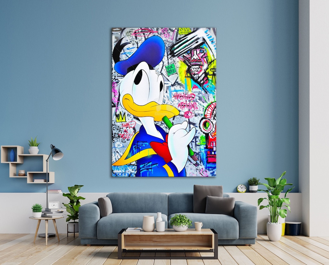 Abstract Donald Duck Hand Painted Pop Art Canvas Print, Banksy Style ...