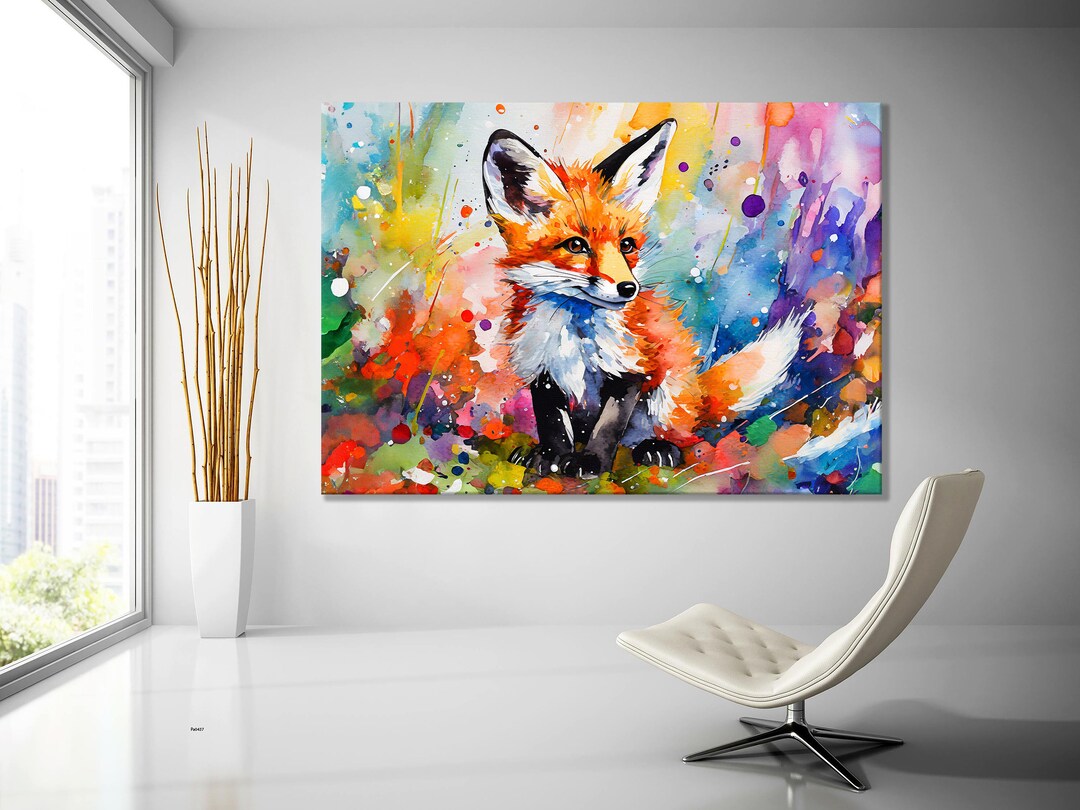 Baby Fox Watercolor Painting Canvas Print, Abstract Cute Fox, Cute ...