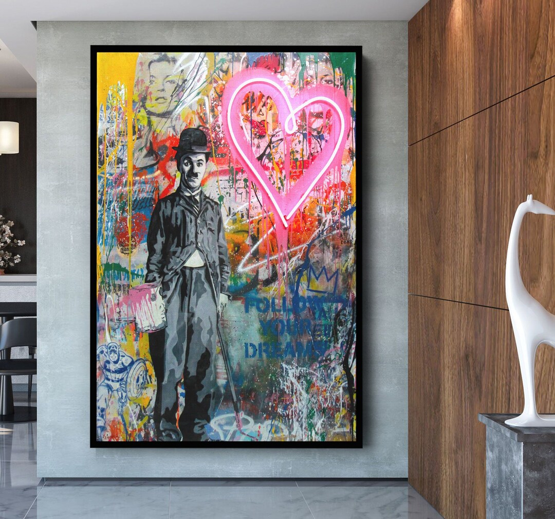 Banksy Charlie Chaplin Pop Art Canvas Print, Charlie Chaplin Graffiti ...
