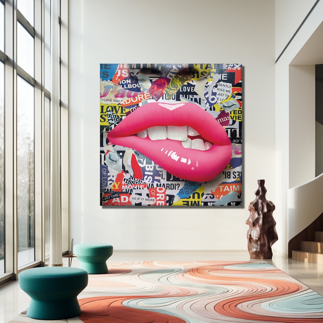 Graffiti Popart Intense Lips Decor, Banksy Style Lips Art, Woman ...