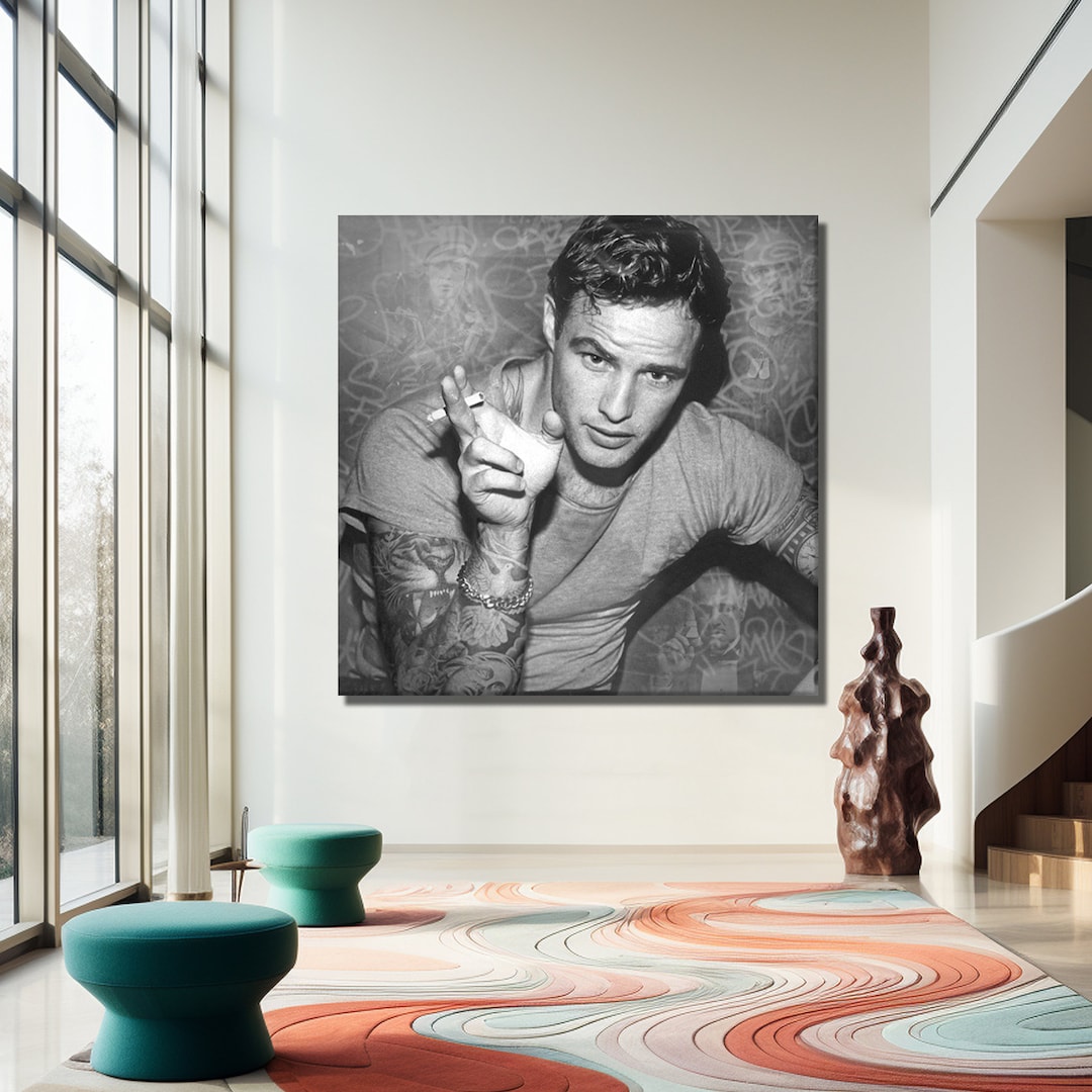 Vintage Marlon Brando Framed Poster - Timeless Black & White Canvas ...