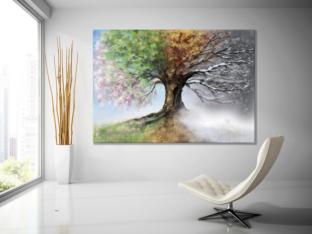 Tree With Four Seasons Canvas Art Print, Four Season Tree Colourful ...