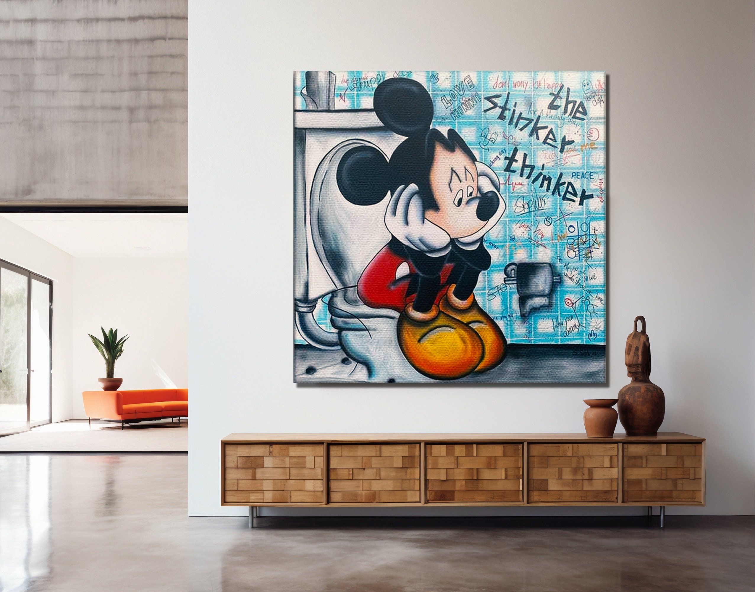 Mickey in the Toilet Versiyon 2 Pop Art Canvas Print, Banksy Art ...