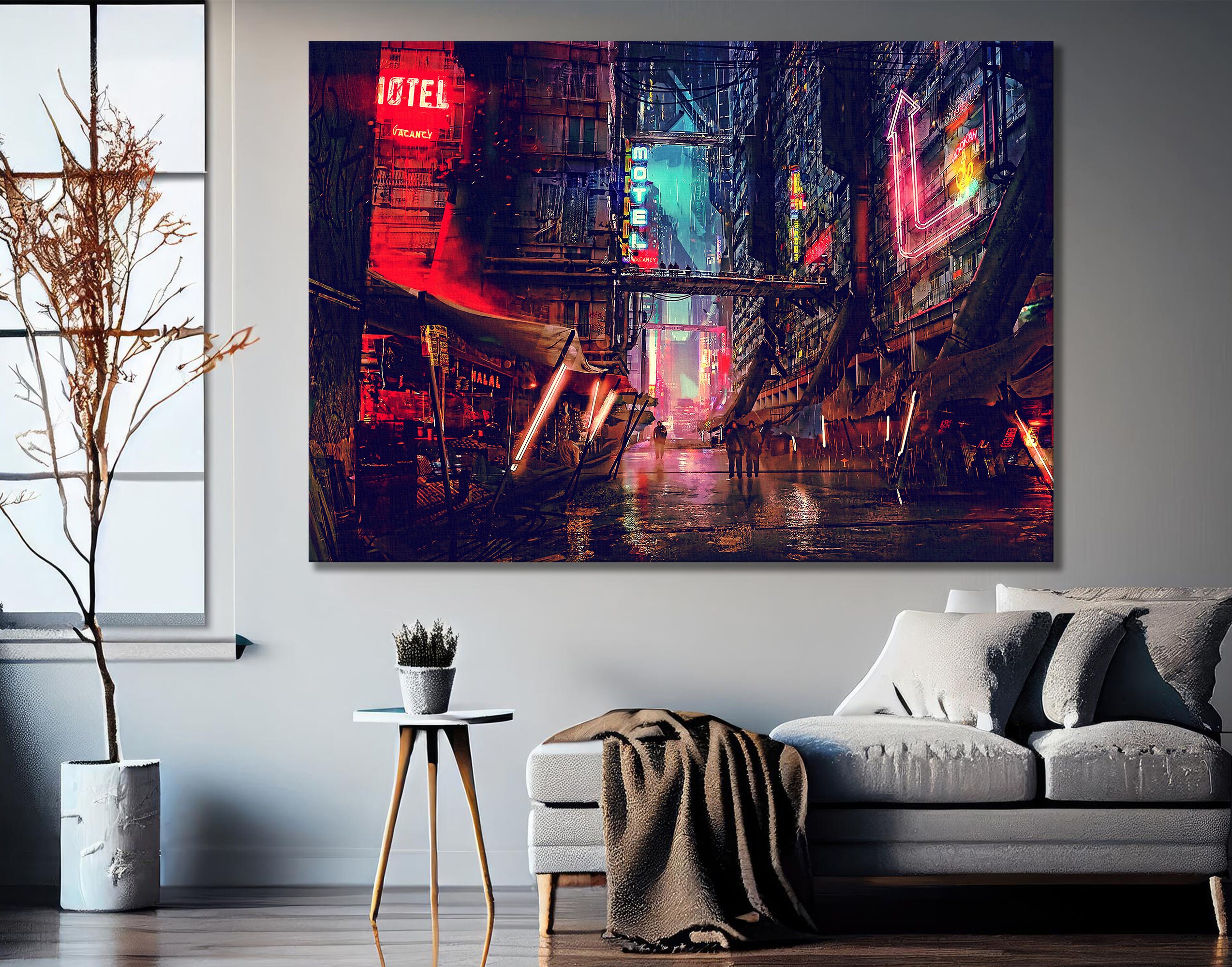Cyberpunk Red Neon City Poster Neo Futuristic Wall Art - Etsy