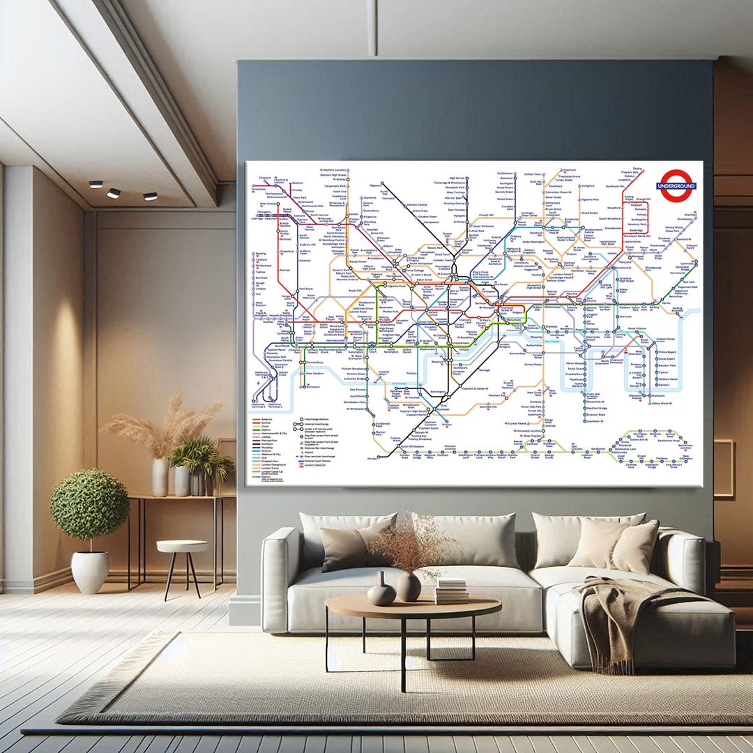 London Underground Tube Map With New Elizabeth Line Art Wall Art Print ...
