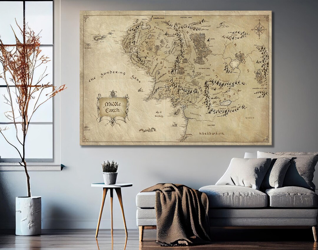 Middle Earth Antique Map Canvas Wall Decor,world Map Artwork,lord of ...