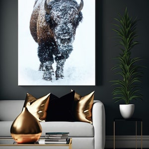 American Buffalo in Snow Original Canvas Art, Bison Canvas Print Wall ...