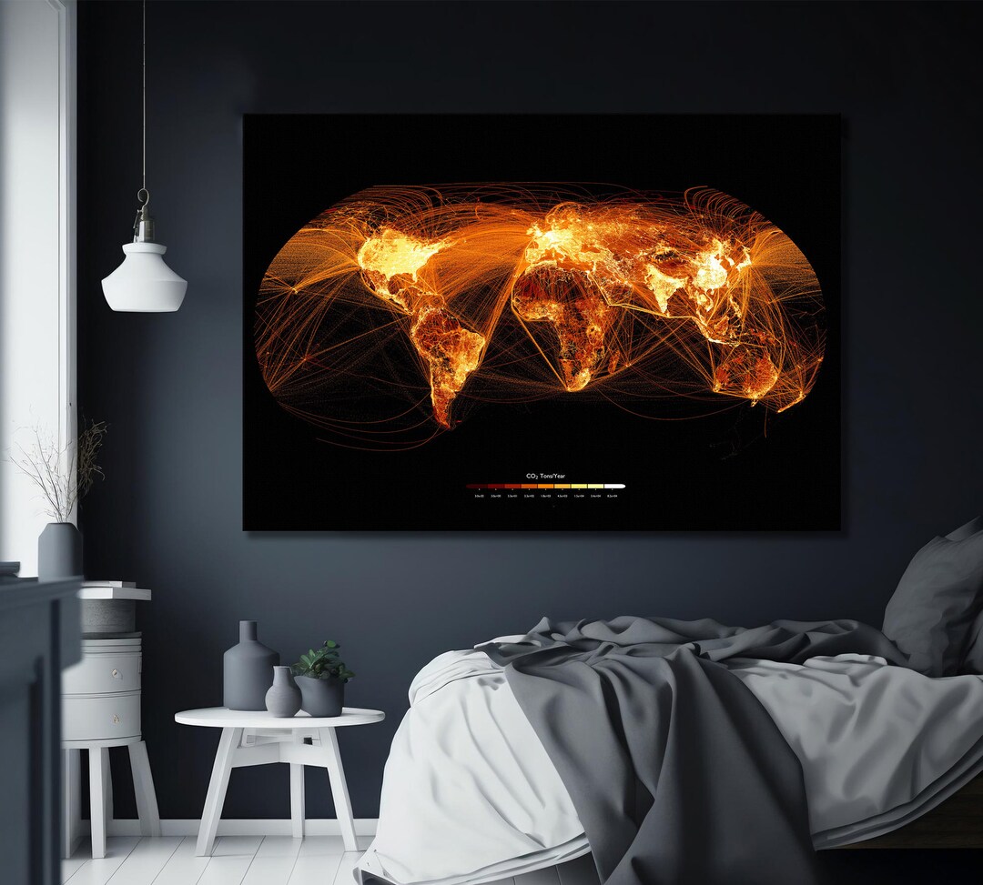 CO2 Emissions World Map Canvas Wall Art , CO2 Tons/year World Map ...