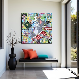 Tom and Jerry Pop Art Graffiti Canvas Print, Banksy Art, Tom and Jerry ...