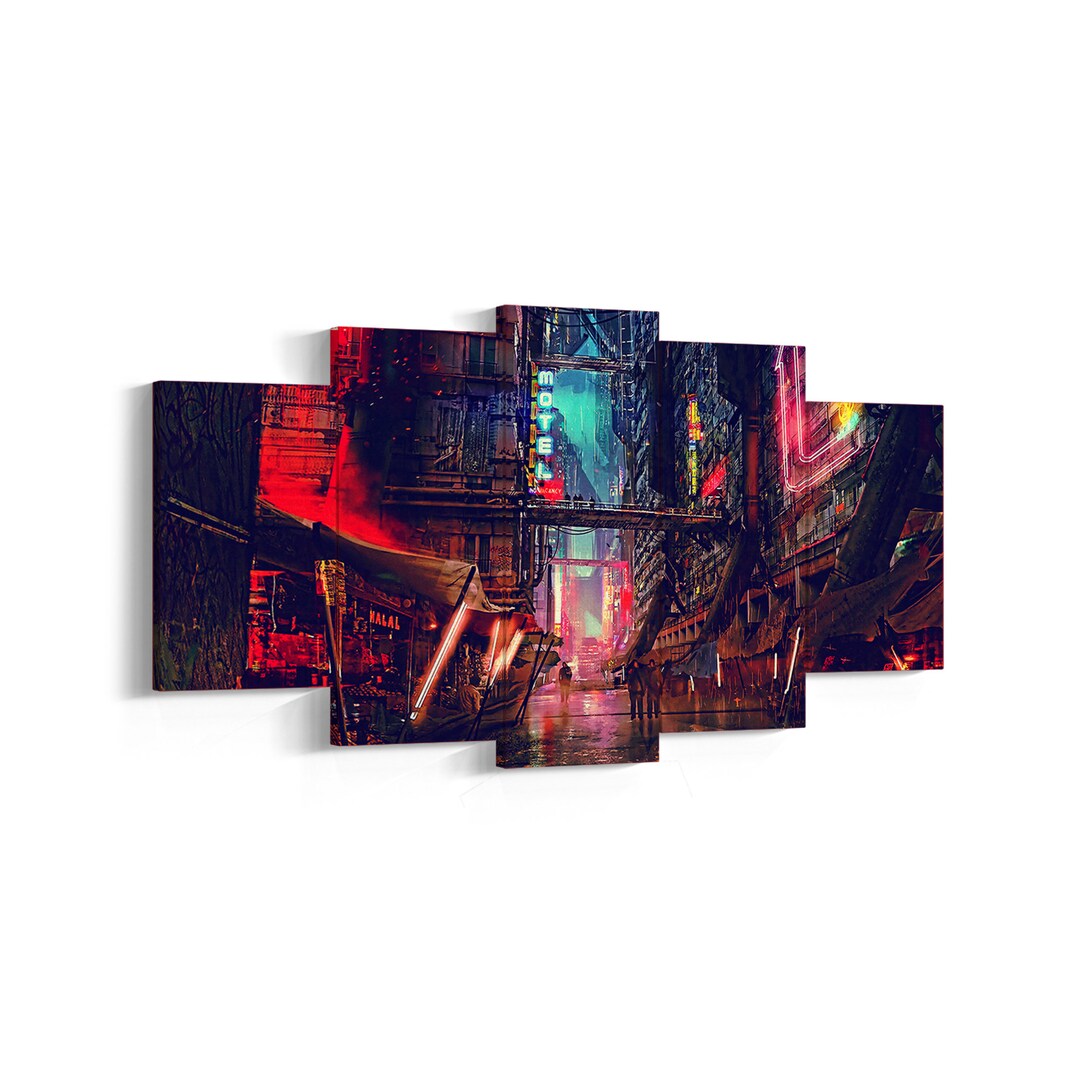 Cyberpunk Red Neon City Poster, Neo Futuristic Wall Art, Rolled Canvas ...