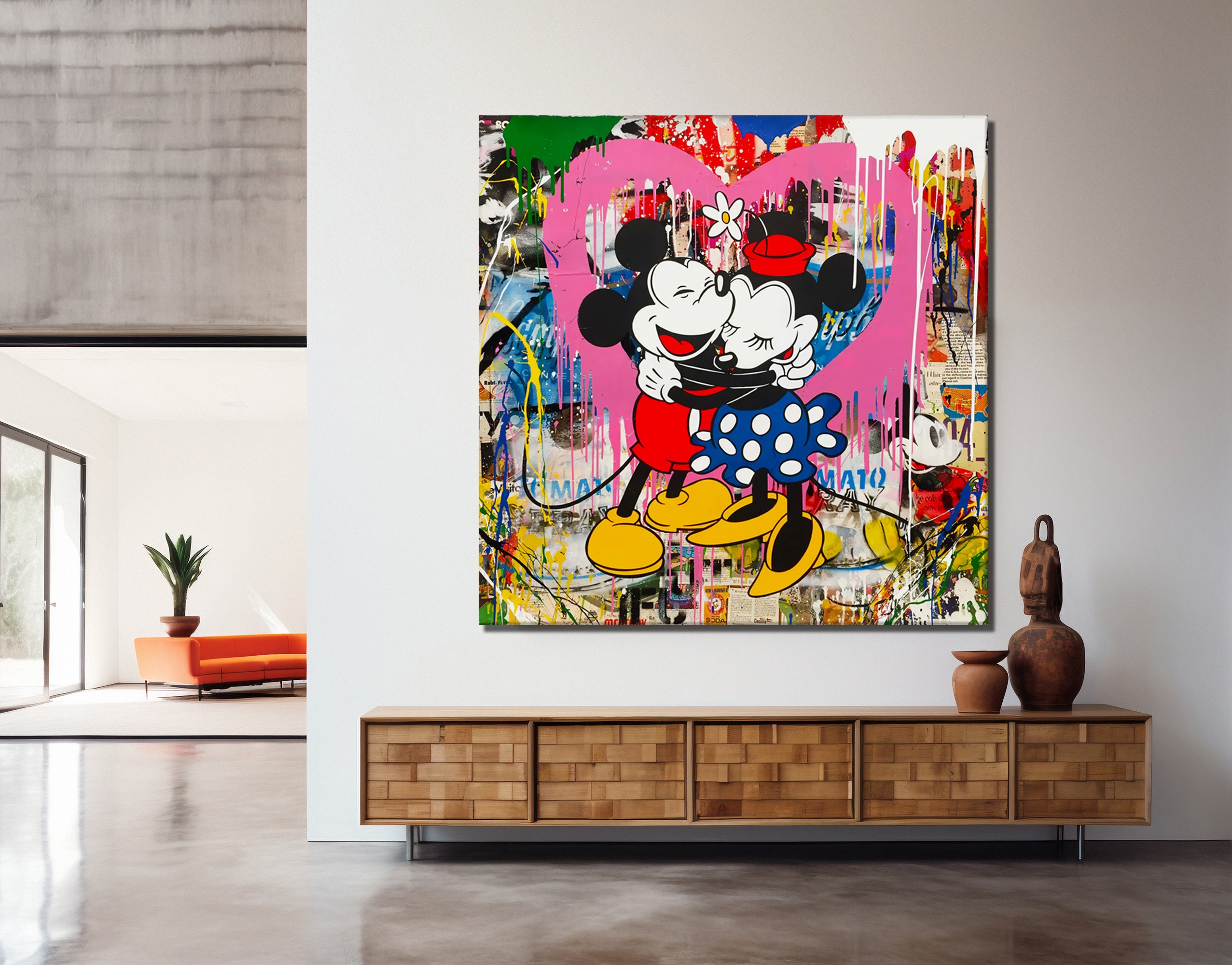 Mickey Mouse Love Pop Art Canvas Print Banksy Art Minnie - Etsy