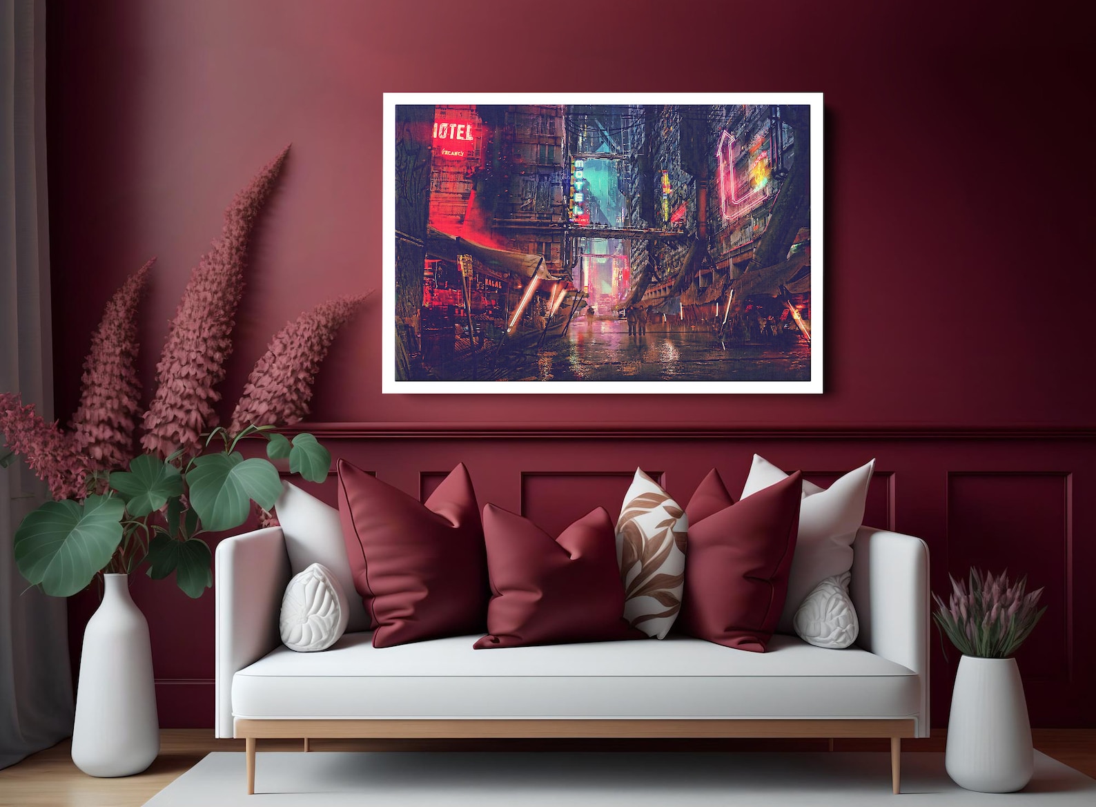 Cyberpunk Red Neon City Poster Neo Futuristic Wall Art - Etsy