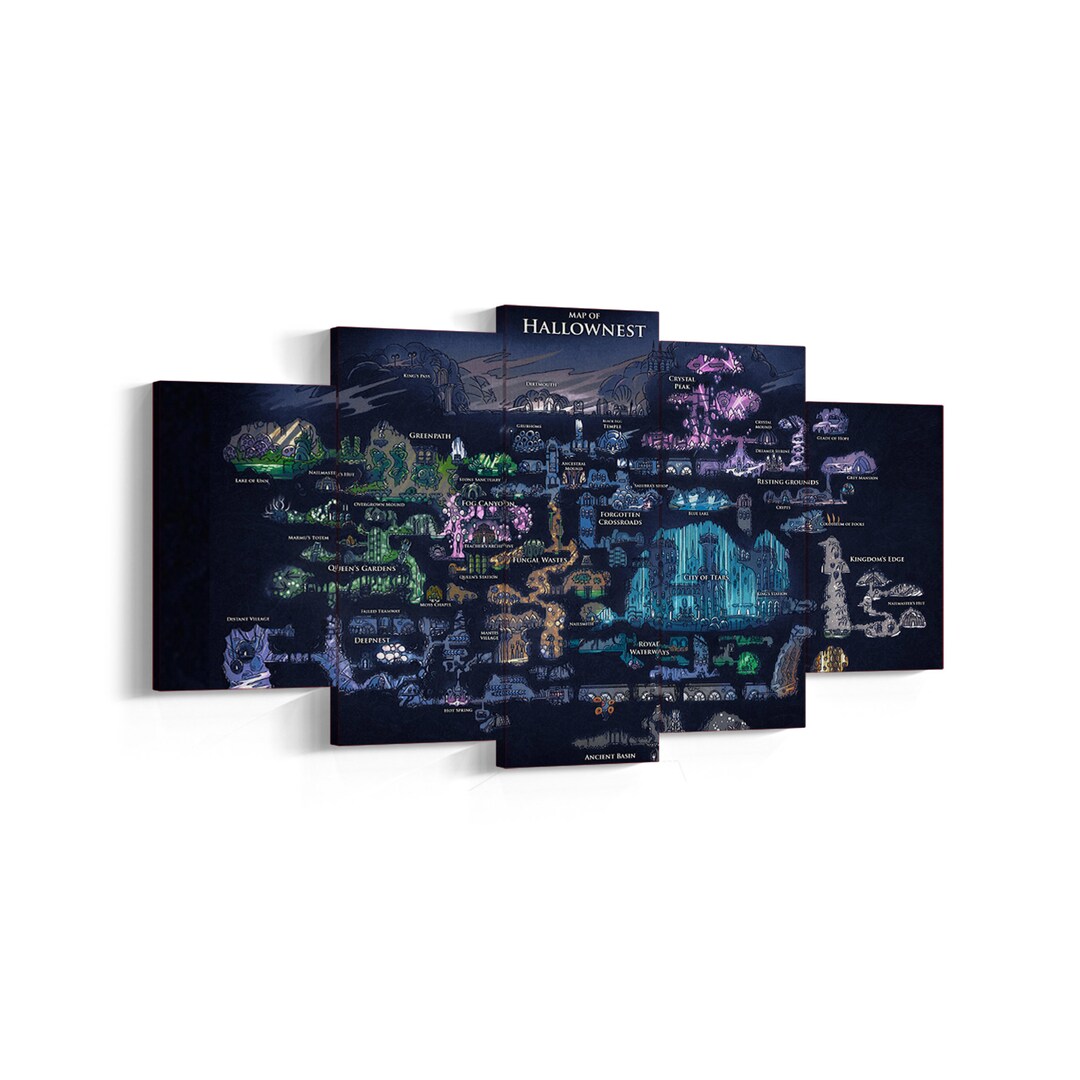 Hollow Knight 5 Pieces Map Canvas, Hallownest Wall Art Poster, Rolled ...