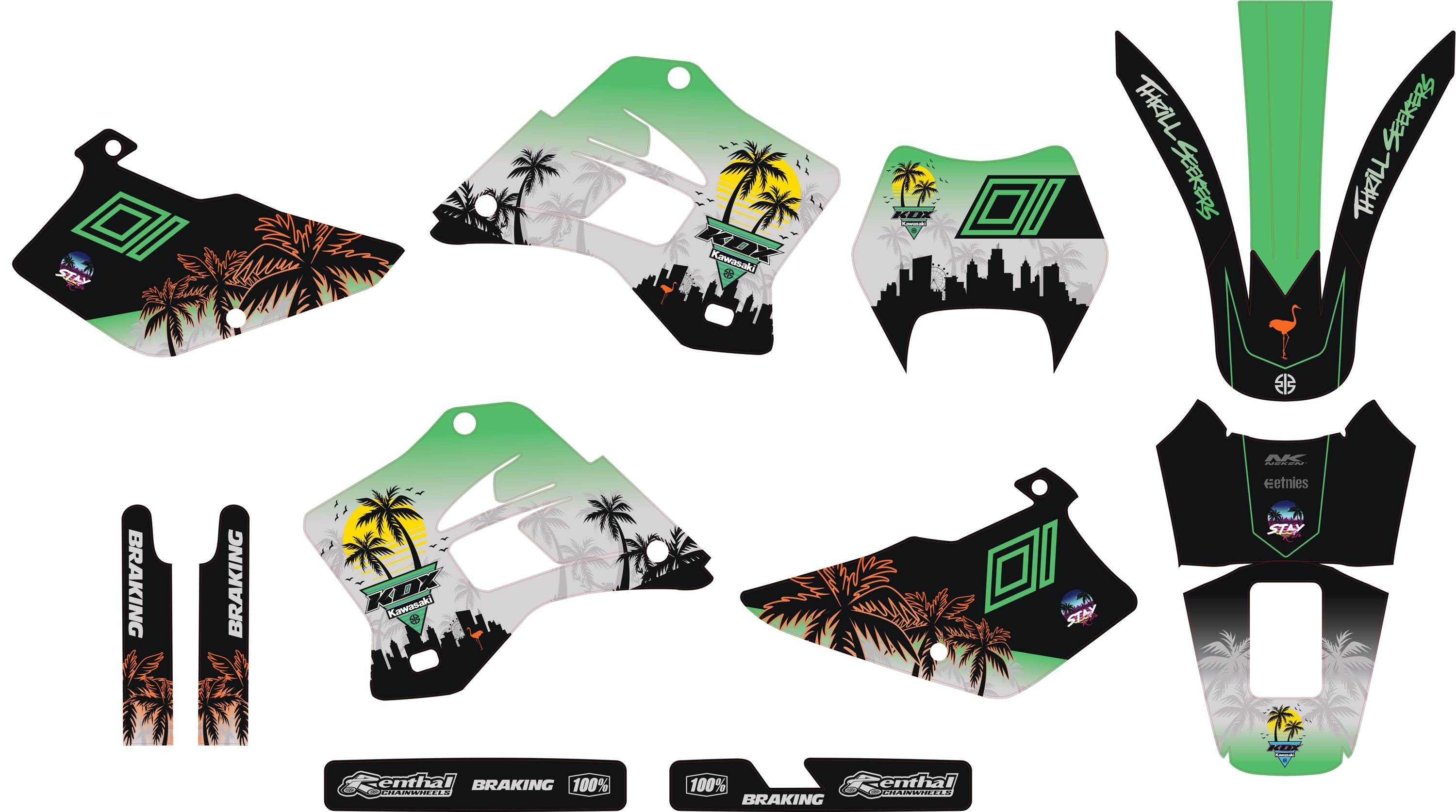 KAWASAKI Motocross Graphics Kit, Decals | TROPICAL for KDX High Quality ...