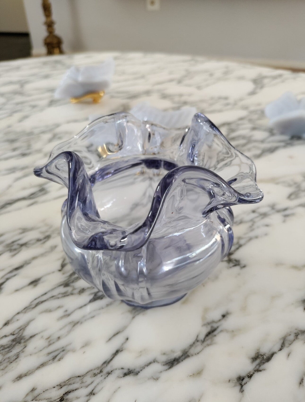 VINTAGE FENTON Rare PERIWINKLE Blue Candy Dish Vase Ruffled Rim Edge ...