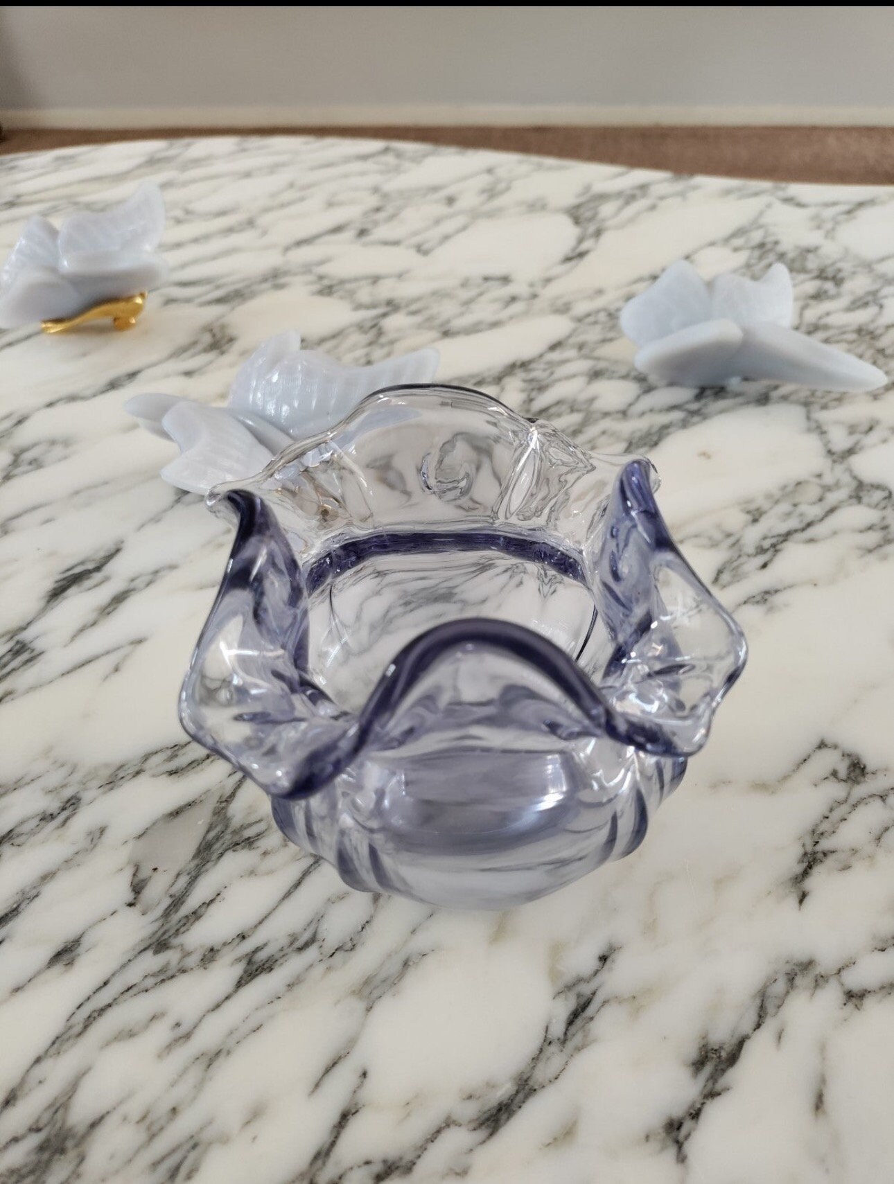 VINTAGE FENTON Rare PERIWINKLE Blue Candy Dish Vase Ruffled Rim Edge ...