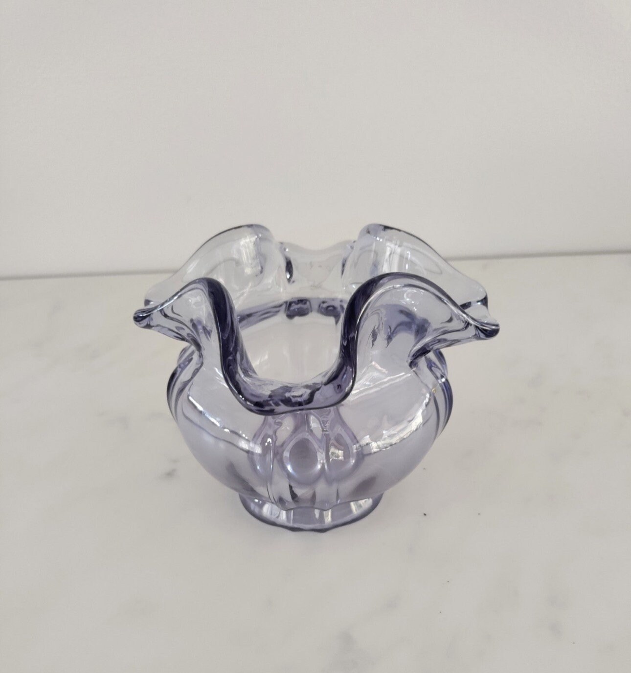VINTAGE FENTON Rare PERIWINKLE Blue Candy Dish Vase Ruffled Rim Edge ...