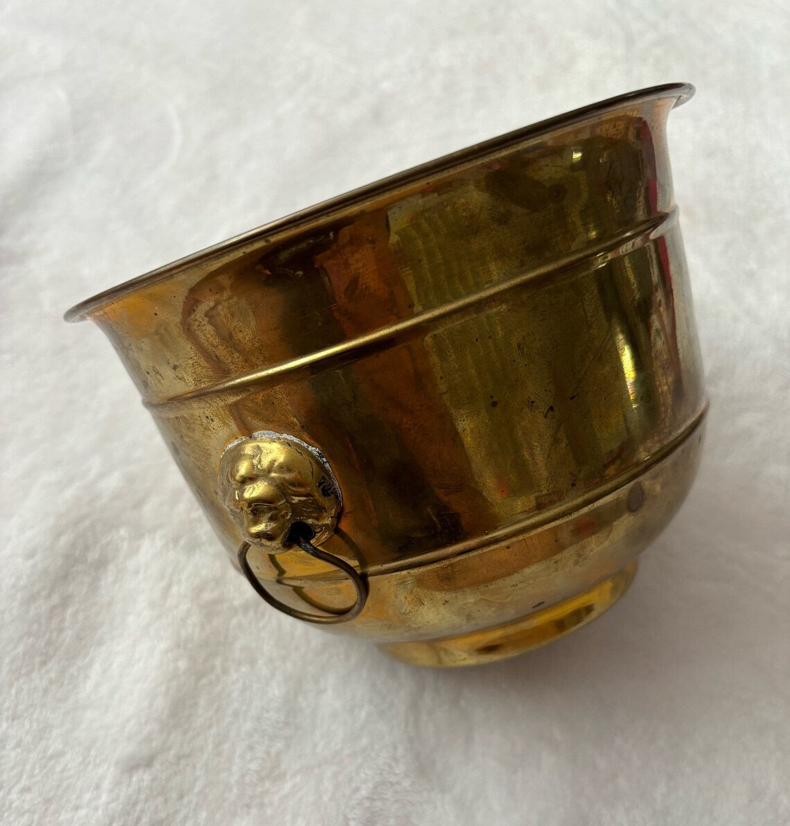 ANTIQUE SOLID BRASS Lion Head Cachepot Planter Brass Decor Hollywood ...
