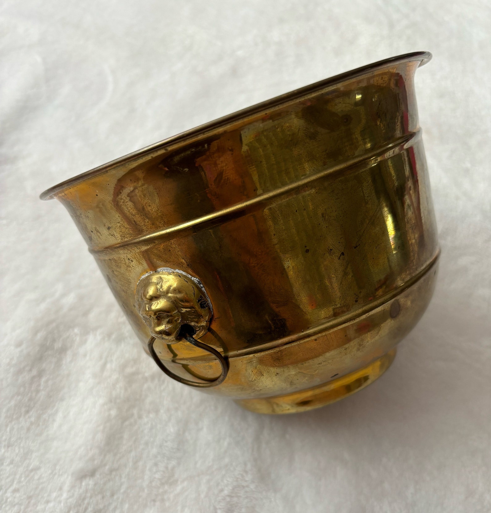 ANTIQUE SOLID BRASS Lion Head Cachepot Planter Brass Decor Hollywood ...