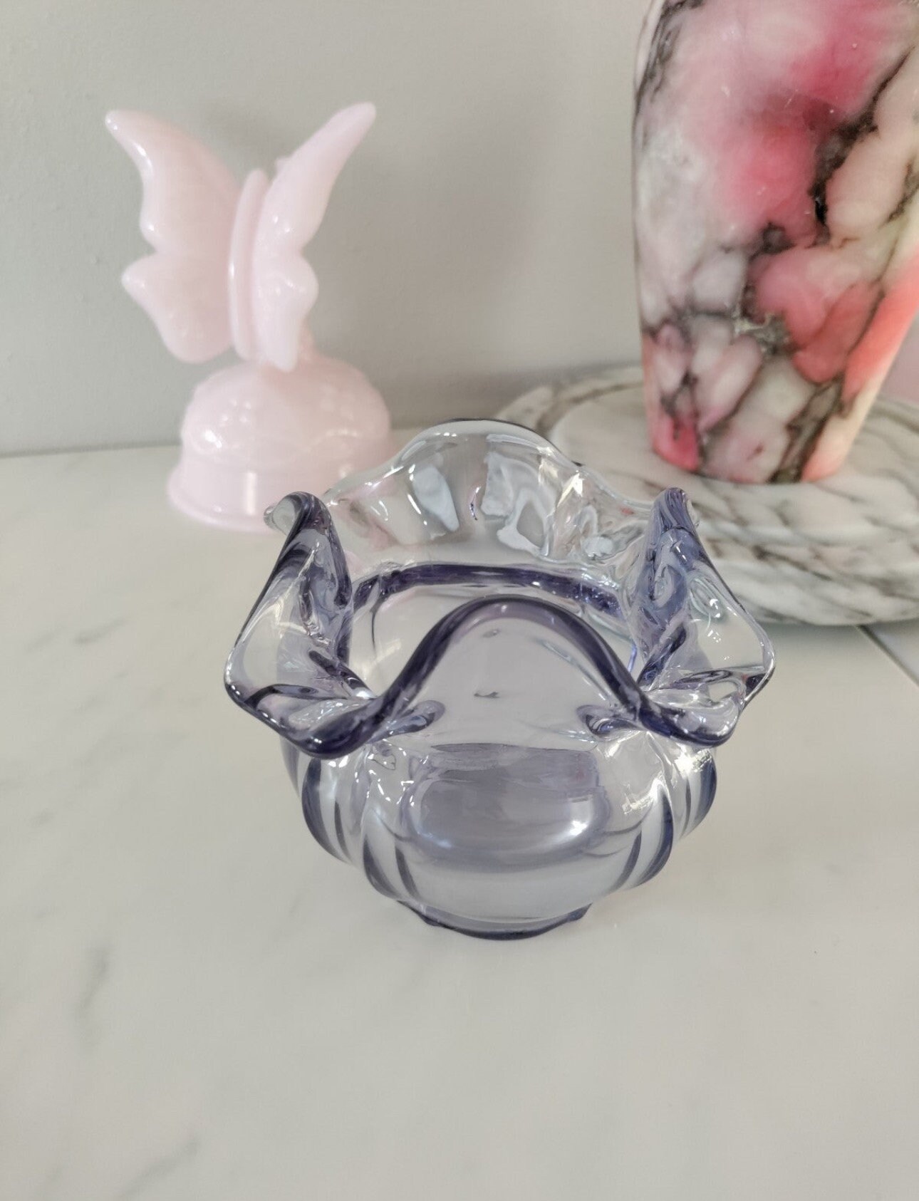 VINTAGE FENTON Rare PERIWINKLE Blue Candy Dish Vase Ruffled Rim Edge ...