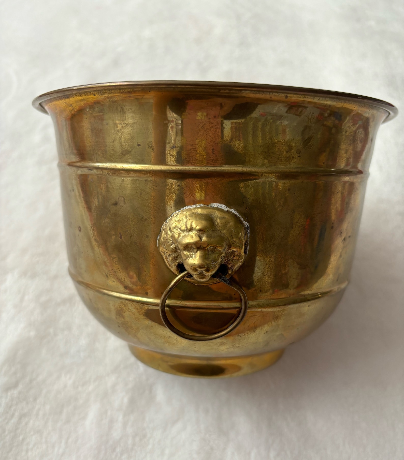 ANTIQUE SOLID BRASS Lion Head Cachepot Planter Brass Decor Hollywood ...